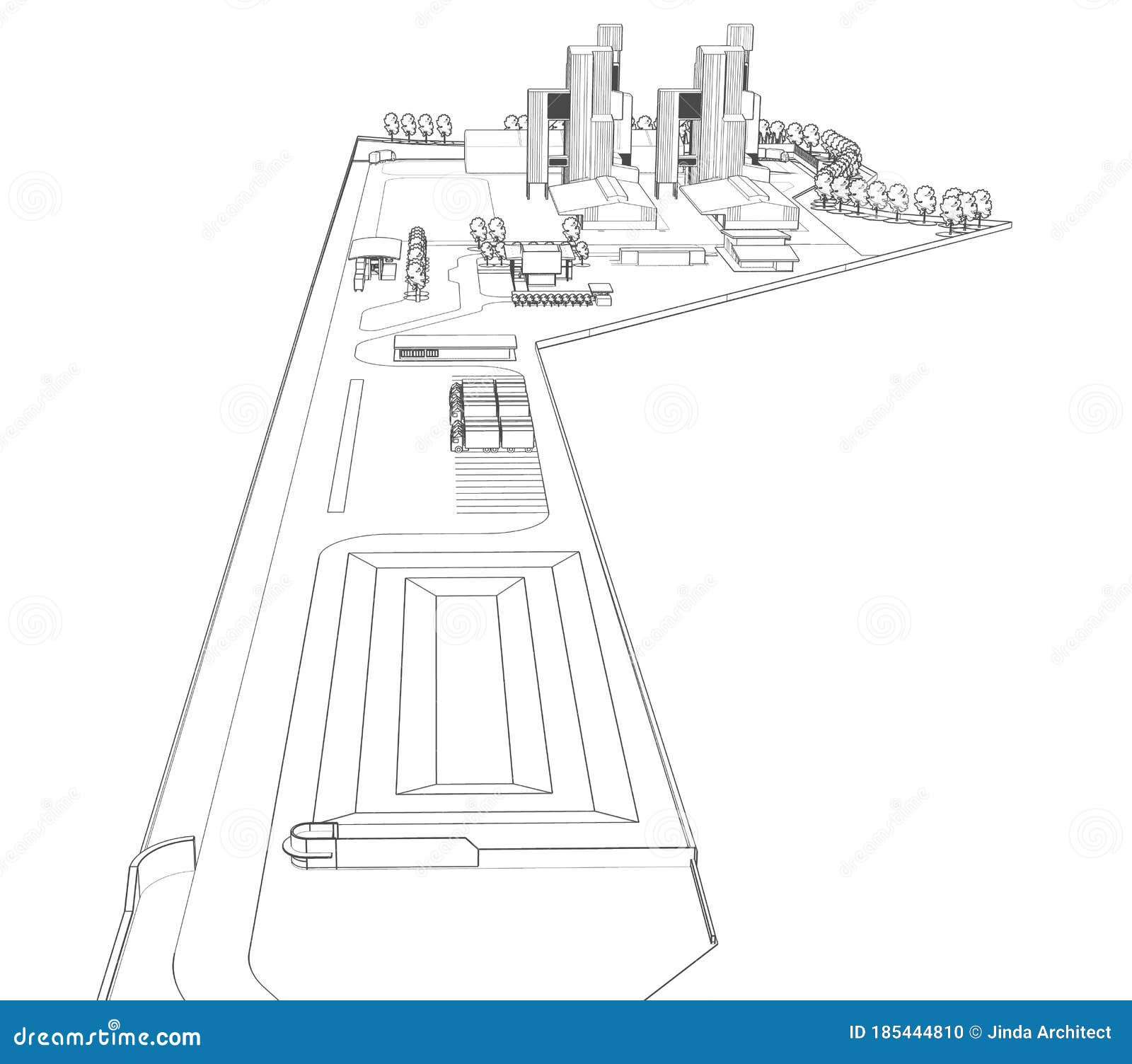 Illustration of Building Design in Wireframe Stock Illustration ...