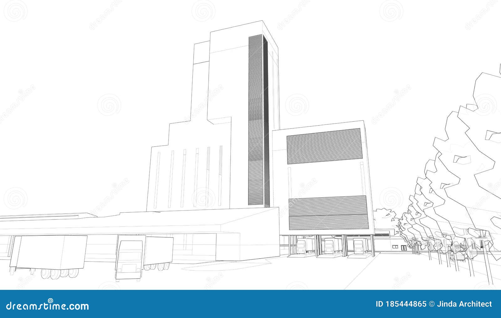 Illustration of Building Design in Wireframe Stock Illustration ...
