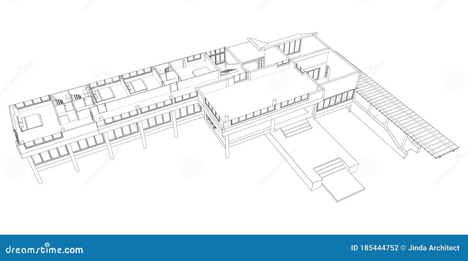 Illustration of Building Design in Wireframe Stock Illustration ...