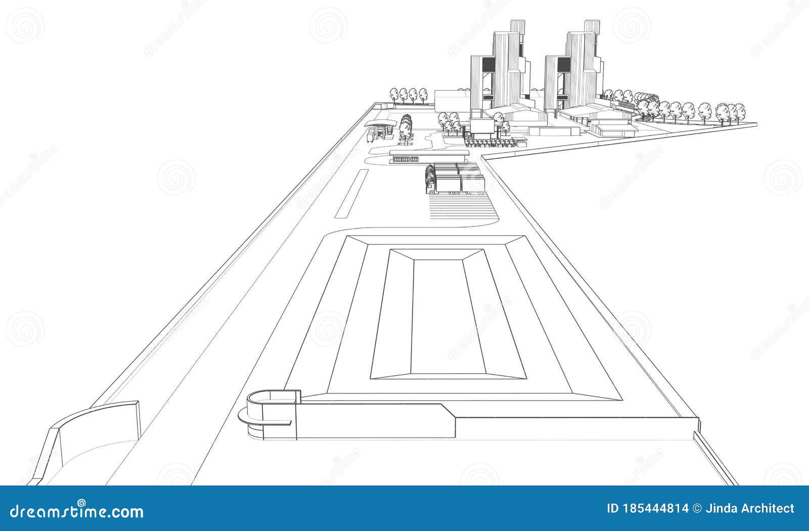 Illustration of Building Design in Wireframe Stock Illustration ...