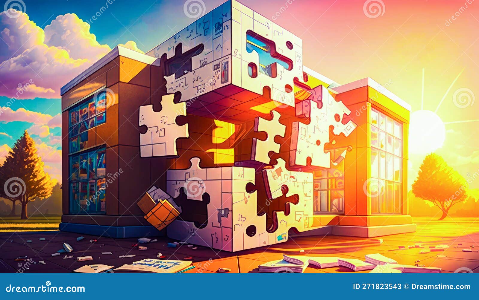 An Illustration of Building with Pieces of Puzzles. Generative AI Stock ...