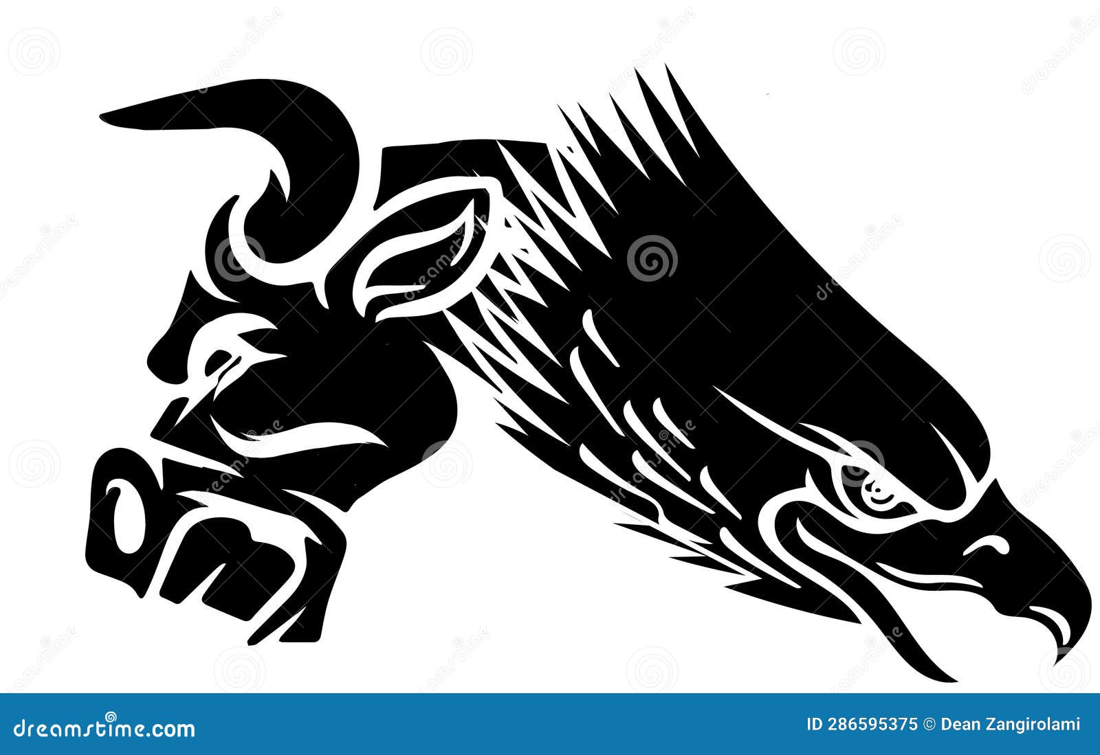Black Silhouette of Bull and Eagle Head Stock Illustration ...