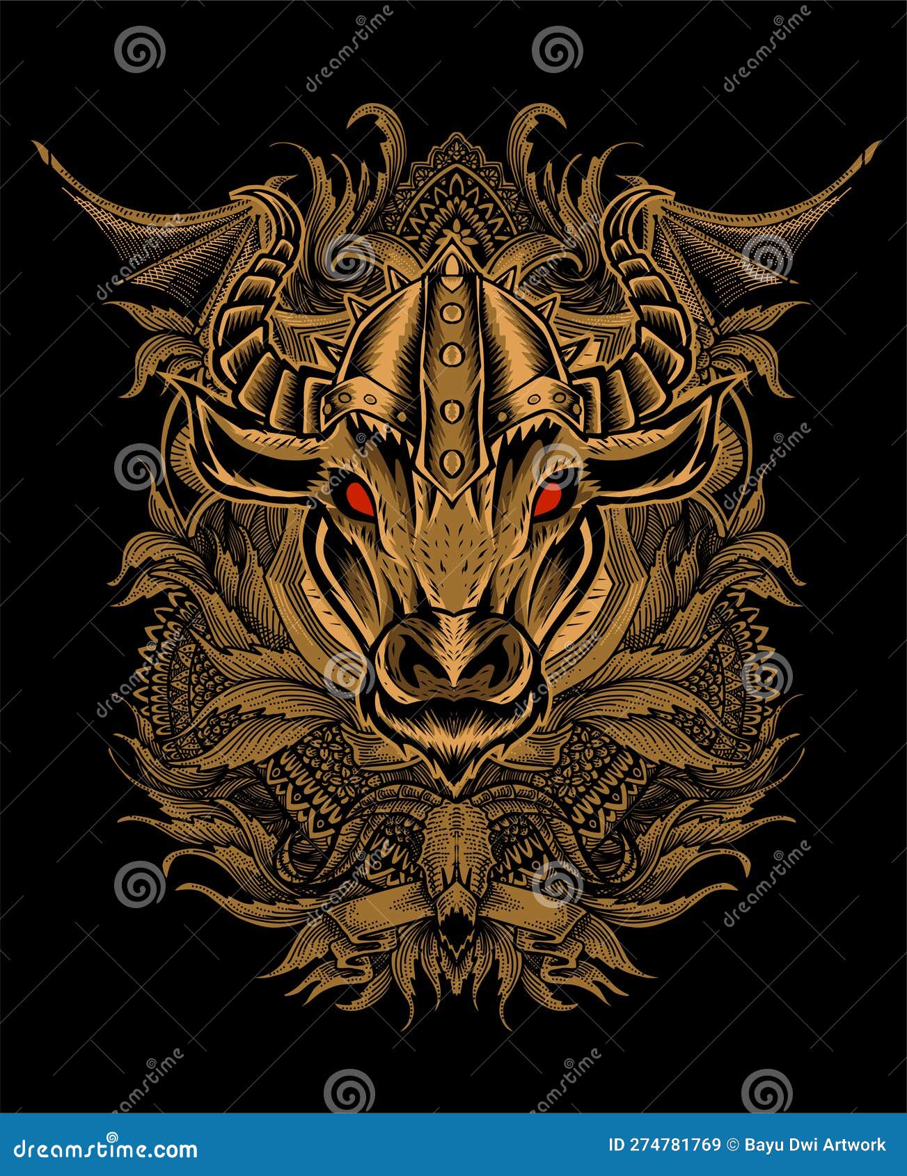 Illustration Bull Head with Engraving Ornament Stock Vector ...