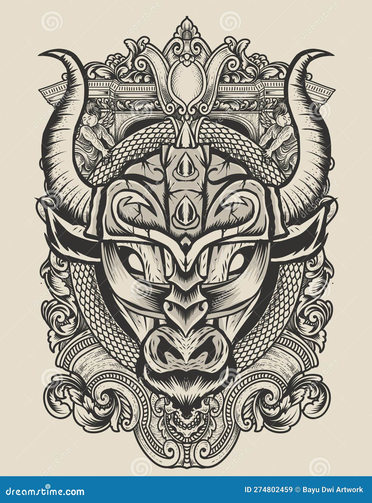 Illustration Bull Head with Engraving Ornament Stock Vector ...