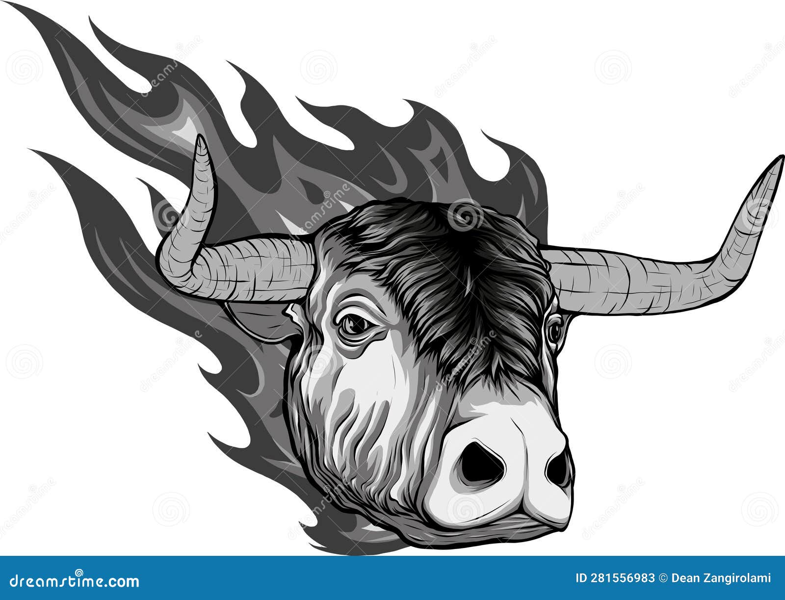 Monochromatic Illustration of Bull Head in Flame Stock Vector ...