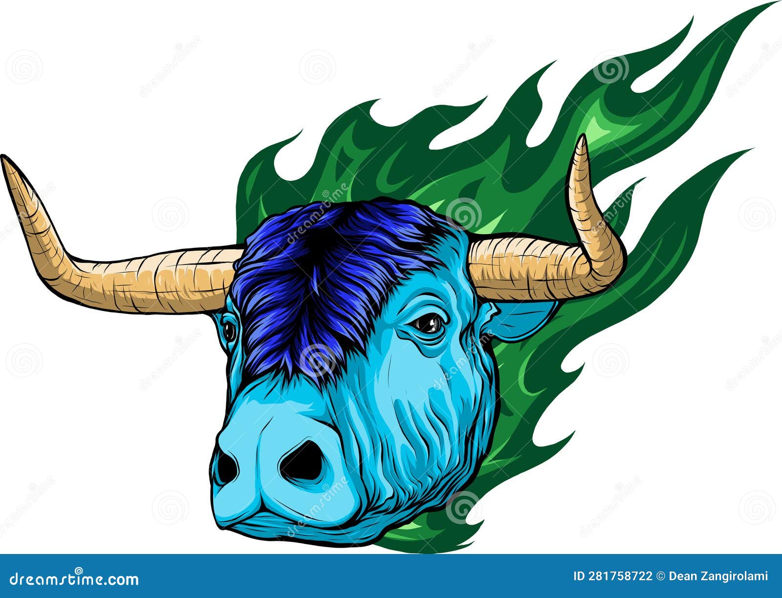 Vector Illustration of Bull Head in Flame Stock Photo - Image of flame ...