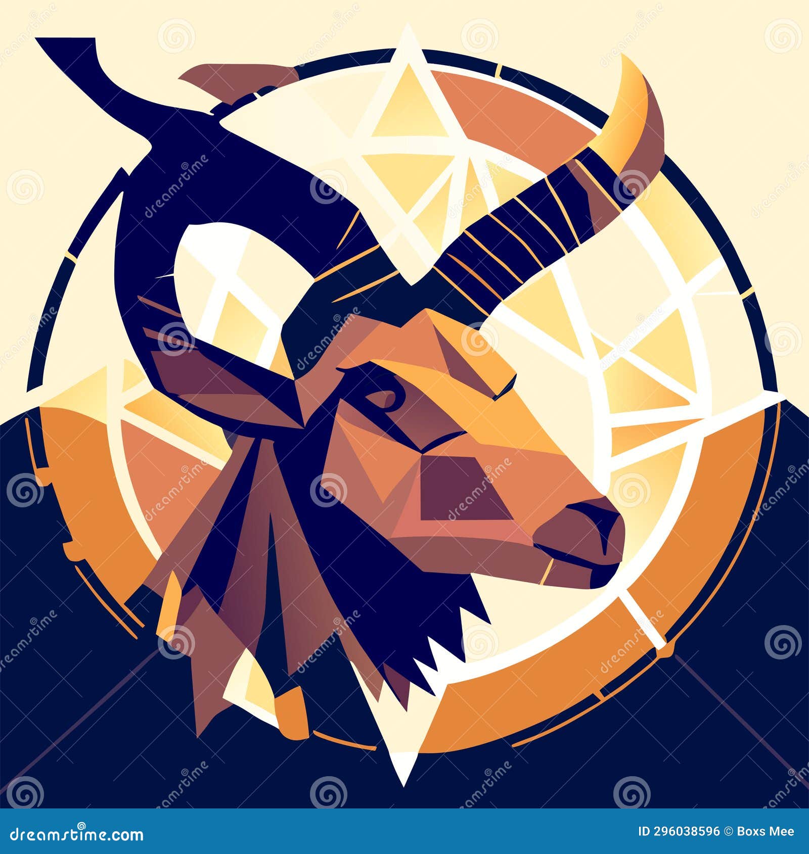 Illustration of a Bull Head with a Geometric Pattern in the Background ...