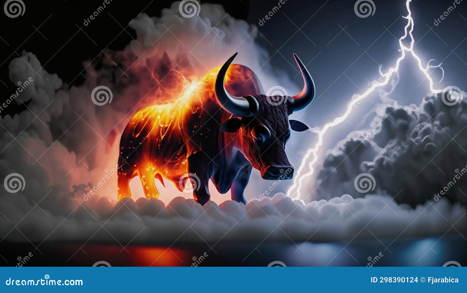 Illustration of a Bull with Lightning Stock Illustration - Illustration ...