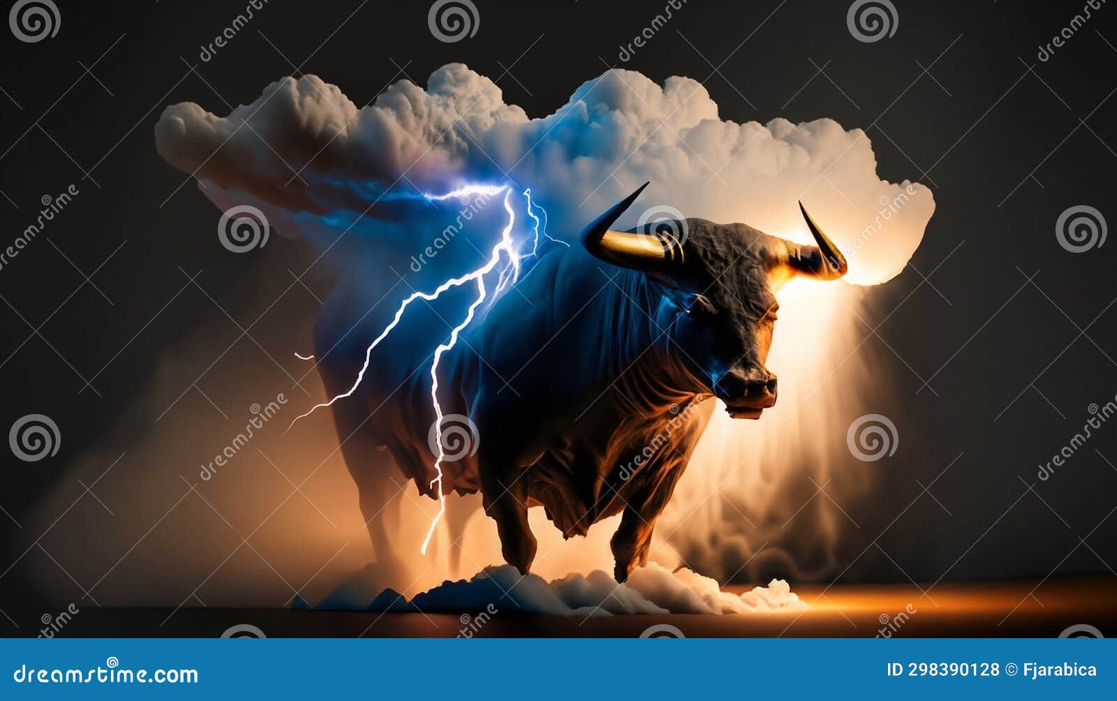 Illustration of a Bull with Lightning Stock Illustration - Illustration ...