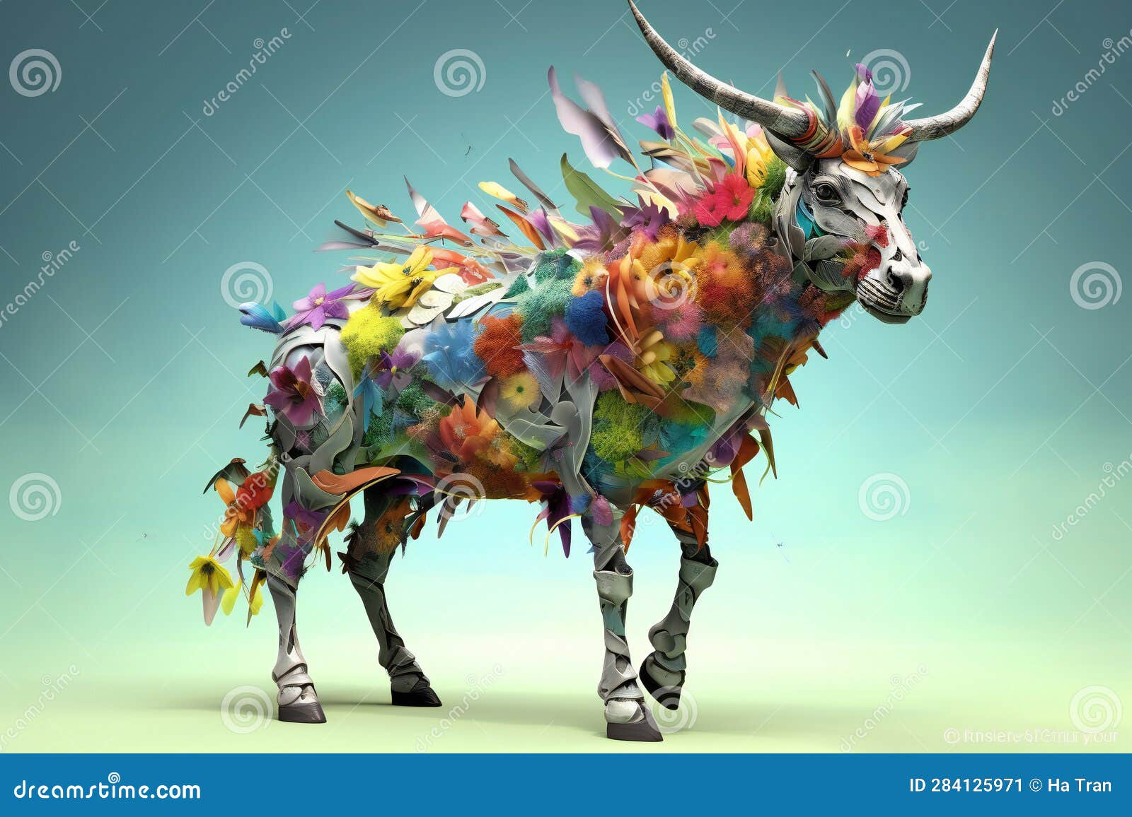 Illustration of a Bull Made of Multicolored Paint Splashes Stock ...