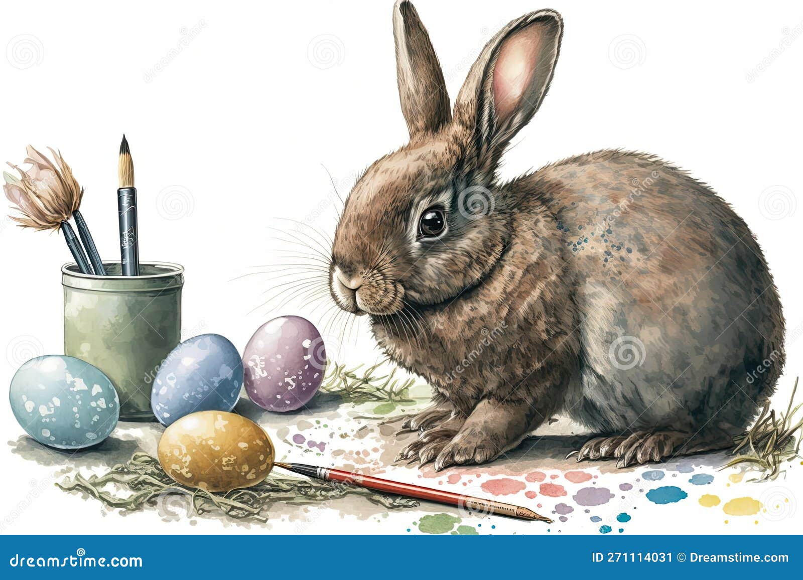 An Illustration of a Bunny Rabbit Painting Easter Eggs Stock ...