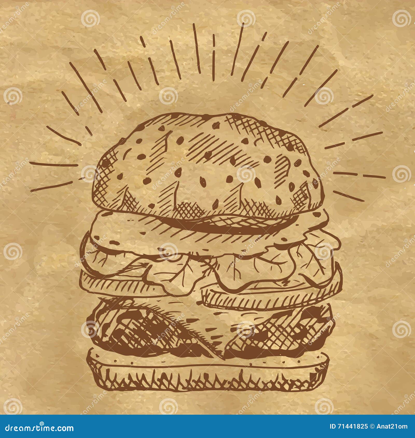 Illustration of Burger on Craft Paper. Stock Vector - Illustration of ...