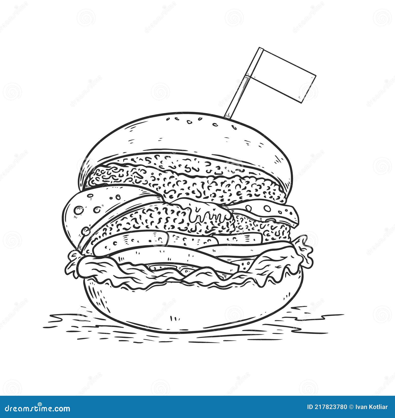 Illustration of Burger in Engraving Style. Design Element for Logo ...