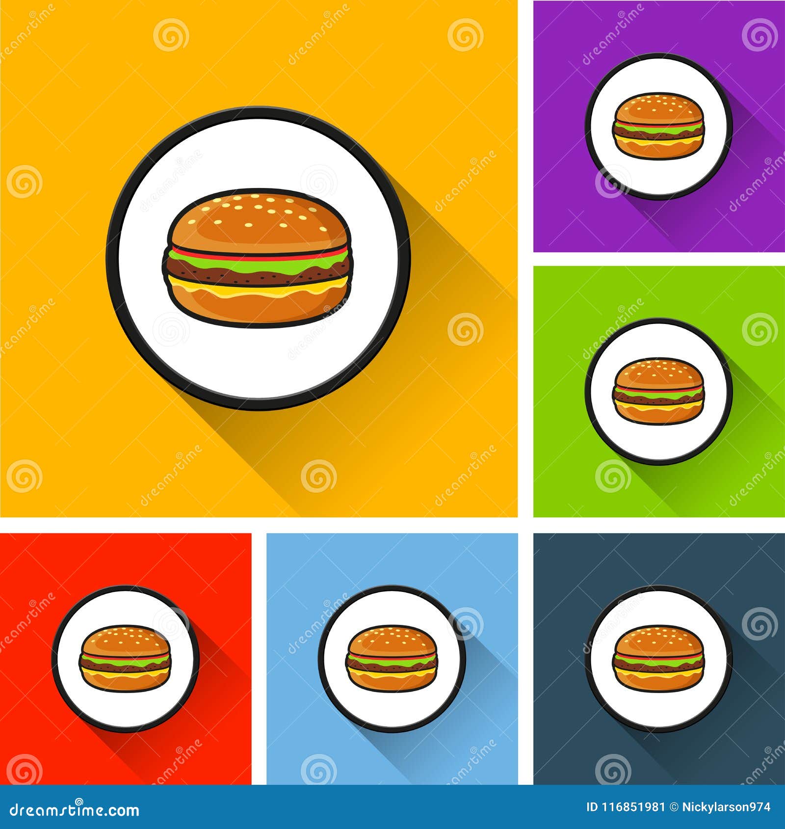 Burger Icons with Long Shadow Stock Vector - Illustration of meal ...