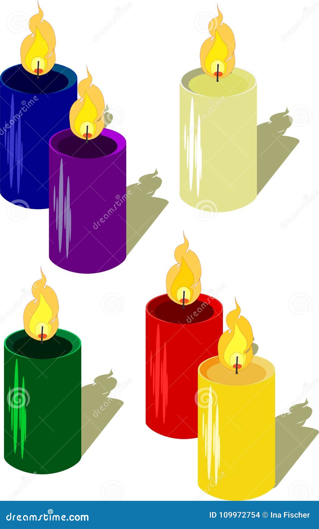 Illustration of Burning Candles with Flame and Shadow. Stock Vector ...