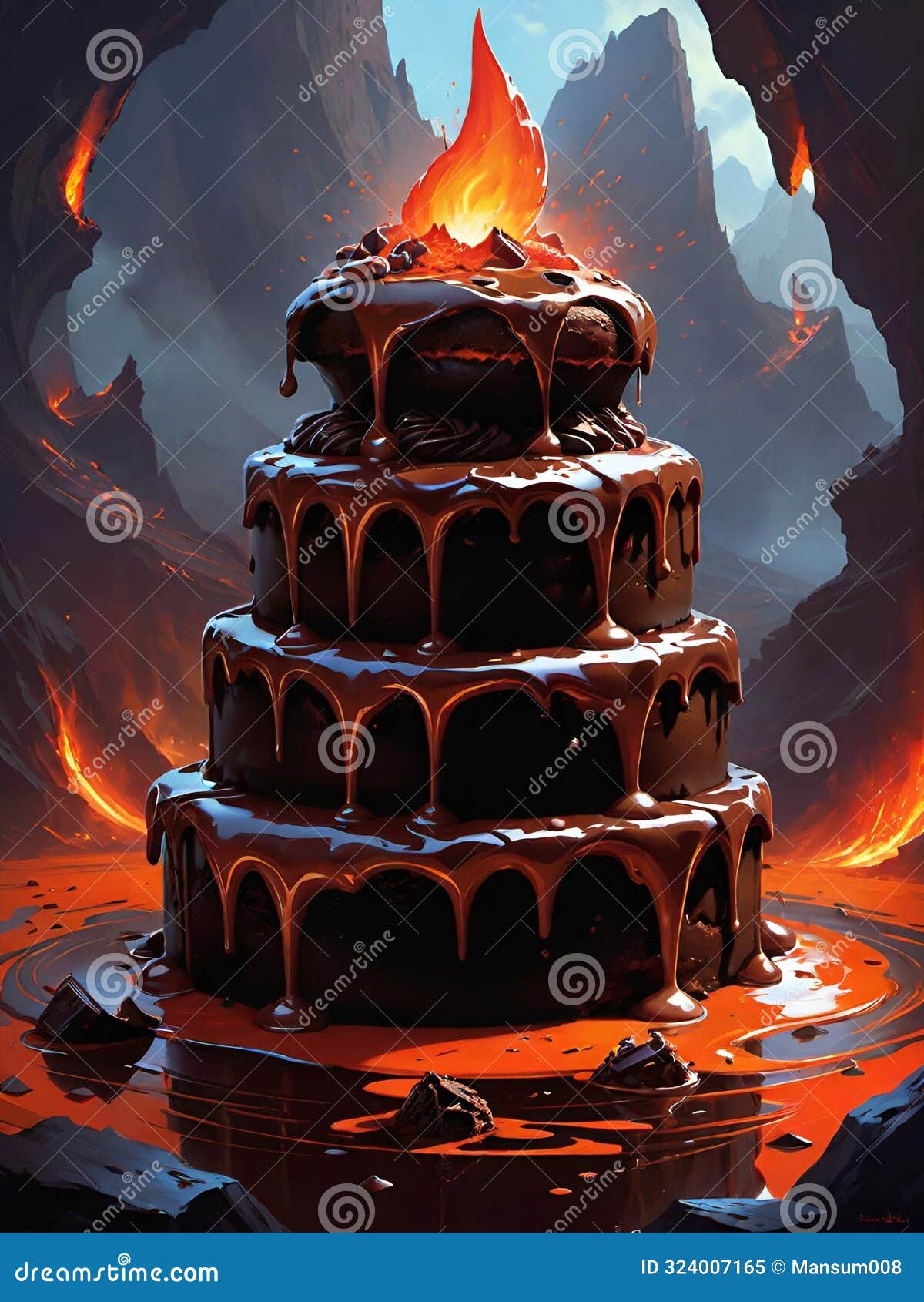 Illustration of Burning Chocolate Cake in the Shape of the Fire Stock ...