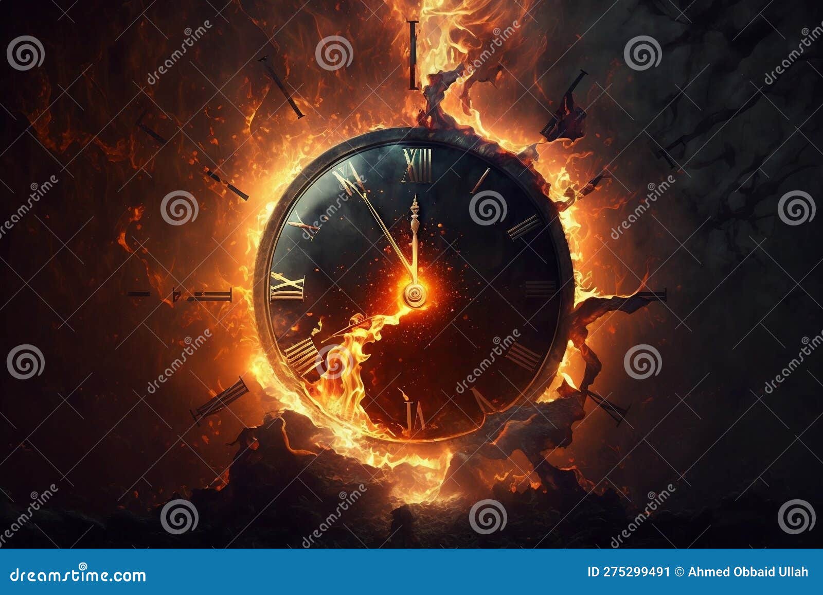 Illustration of a Burning Clock in the Darkness, Generative Ai Stock ...