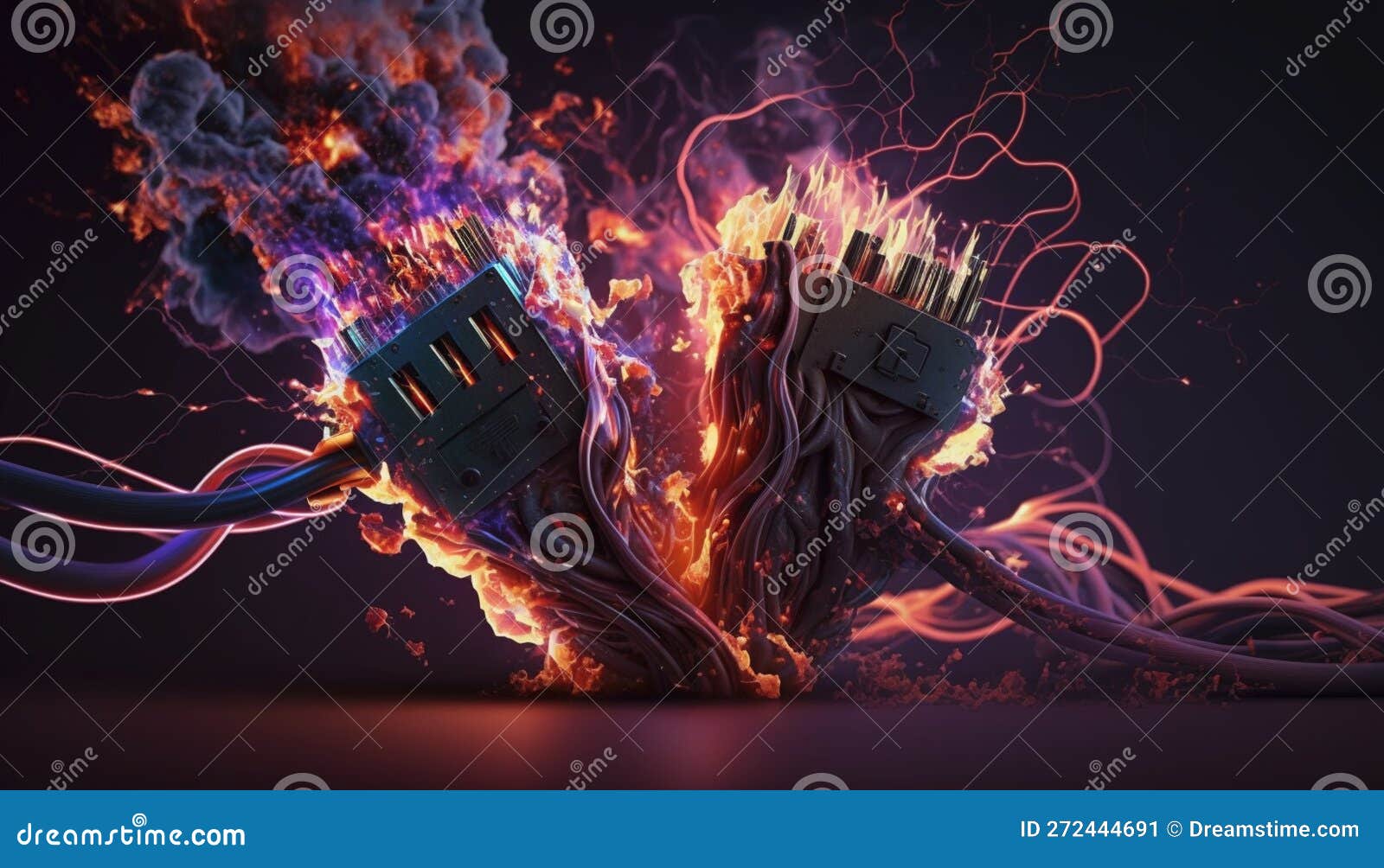 Illustration of Burning Computer Power Cables Ai, Generative Stock ...
