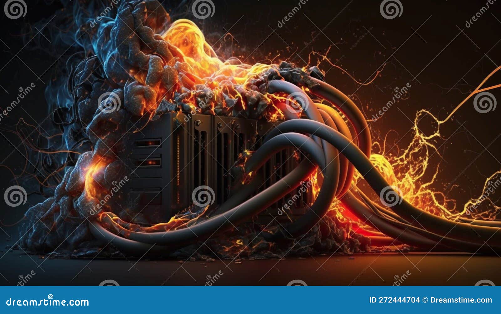 Illustration of Burning Computer Power Cables Ai, Generative Stock ...