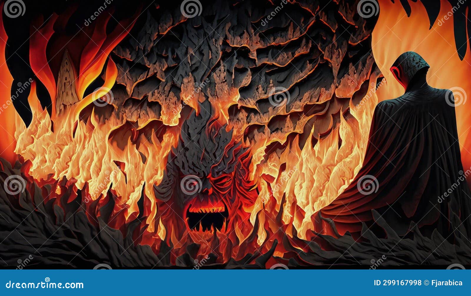 Illustration of a Burning Hell with Dark Figures Stock Illustration ...