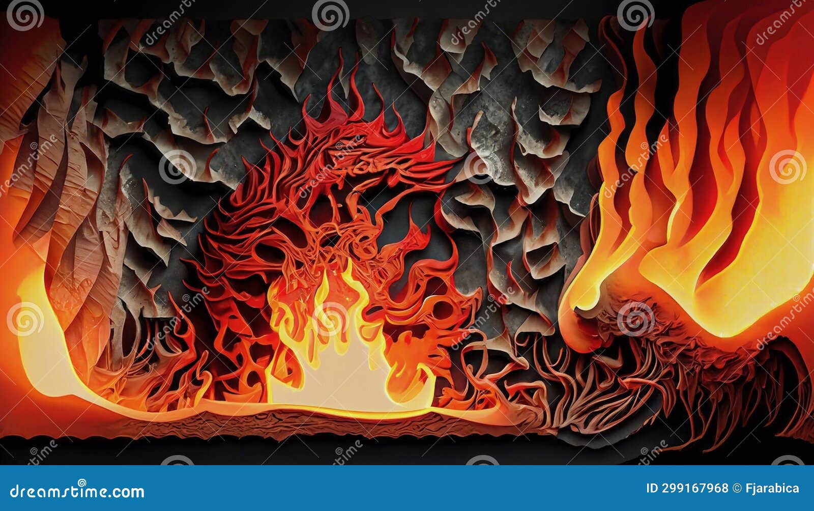 Illustration of a Burning Hell with Dark Figures Stock Illustration ...