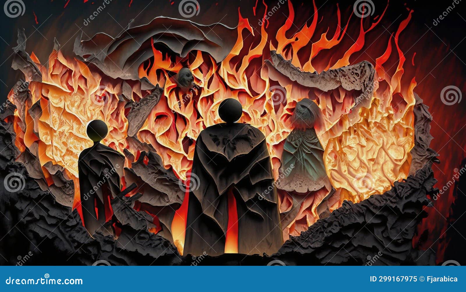 Illustration of a Burning Hell with Dark Figures Stock Illustration ...