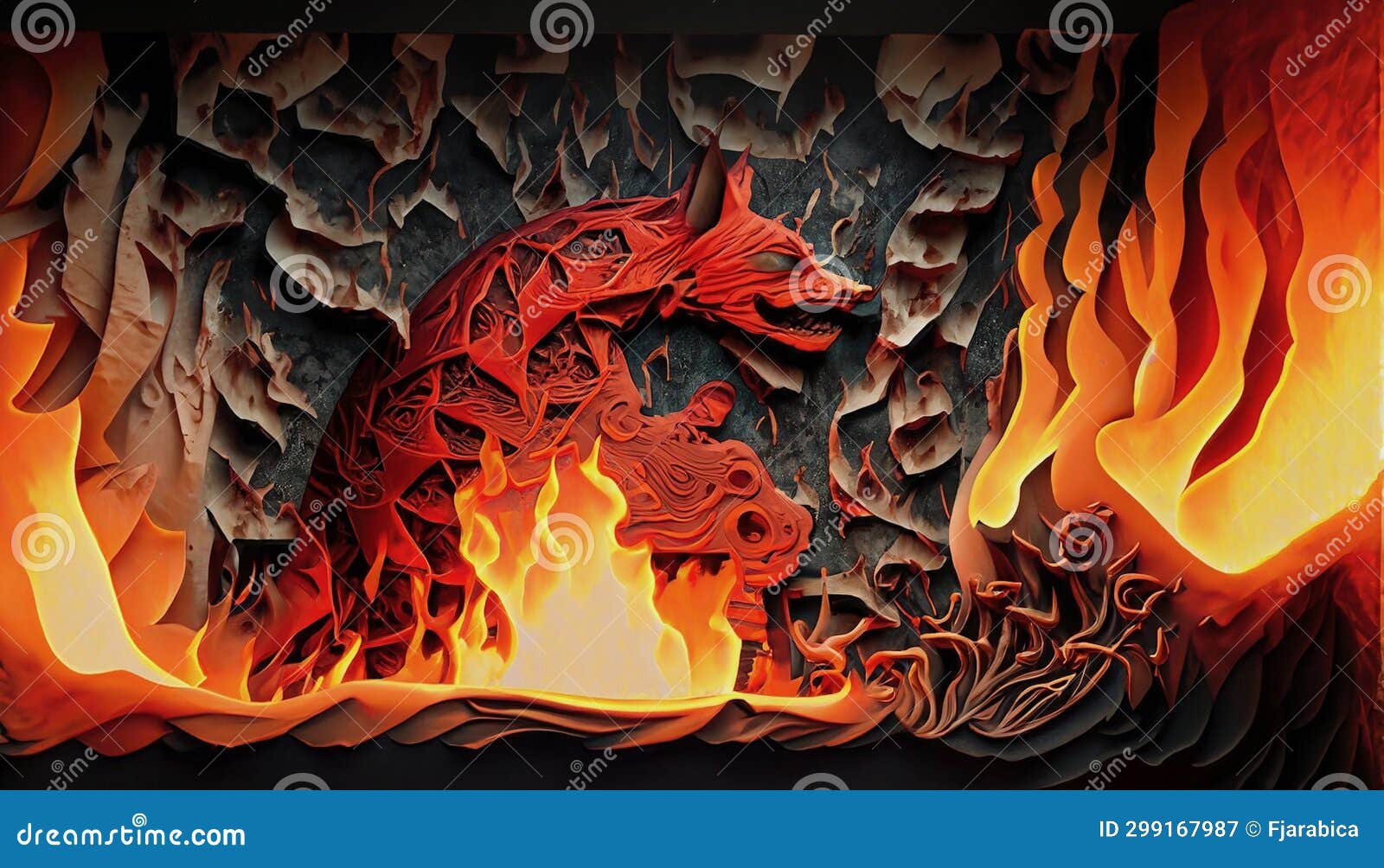Illustration of a Burning Hell with Dark Figures Stock Illustration ...