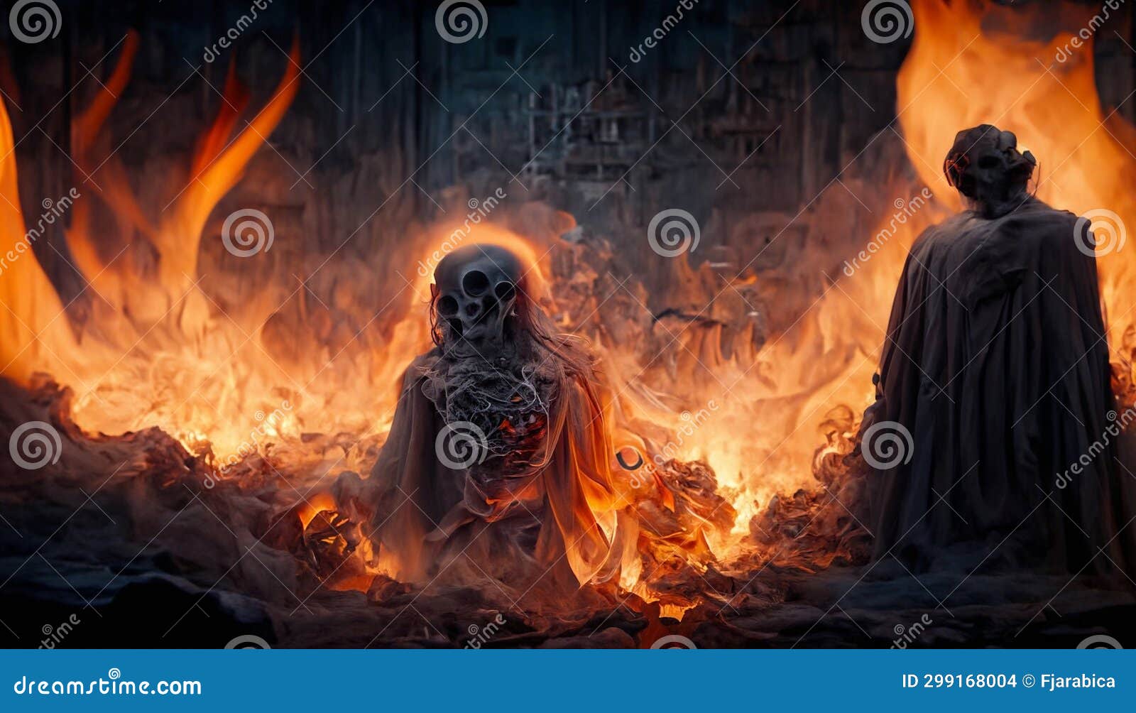 Illustration of a Burning Hell with Dark Figures Stock Illustration ...