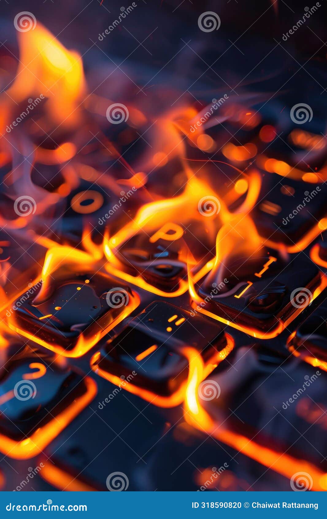 Burning Keyboard On Black Background. Burnout Syndrome, Deadline ...