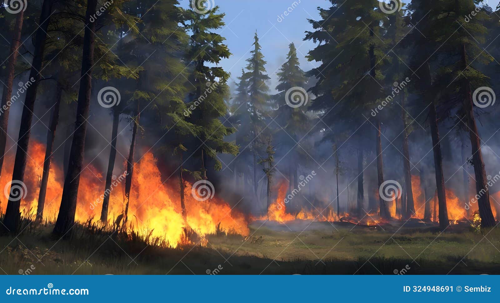 Illustration of Burning Trees and Fire in the Forest Stock Image ...