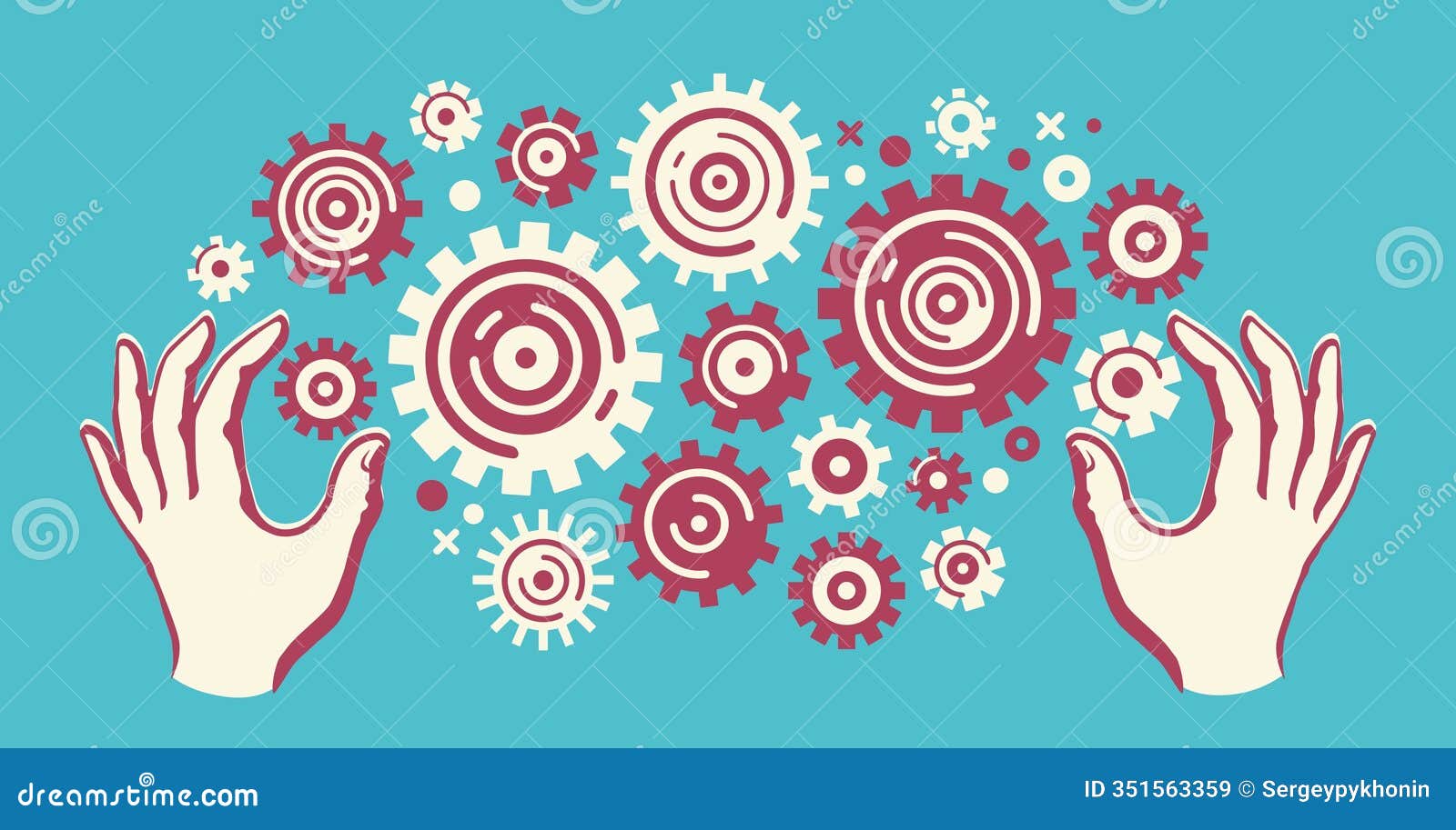 Rotating Turning Gears Regulate Hands. Illustration for Business ...