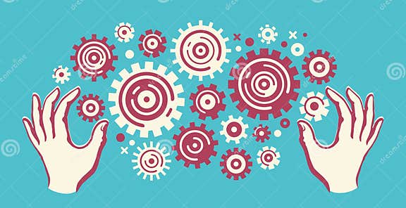 Rotating Turning Gears Regulate Hands. Illustration for Business ...