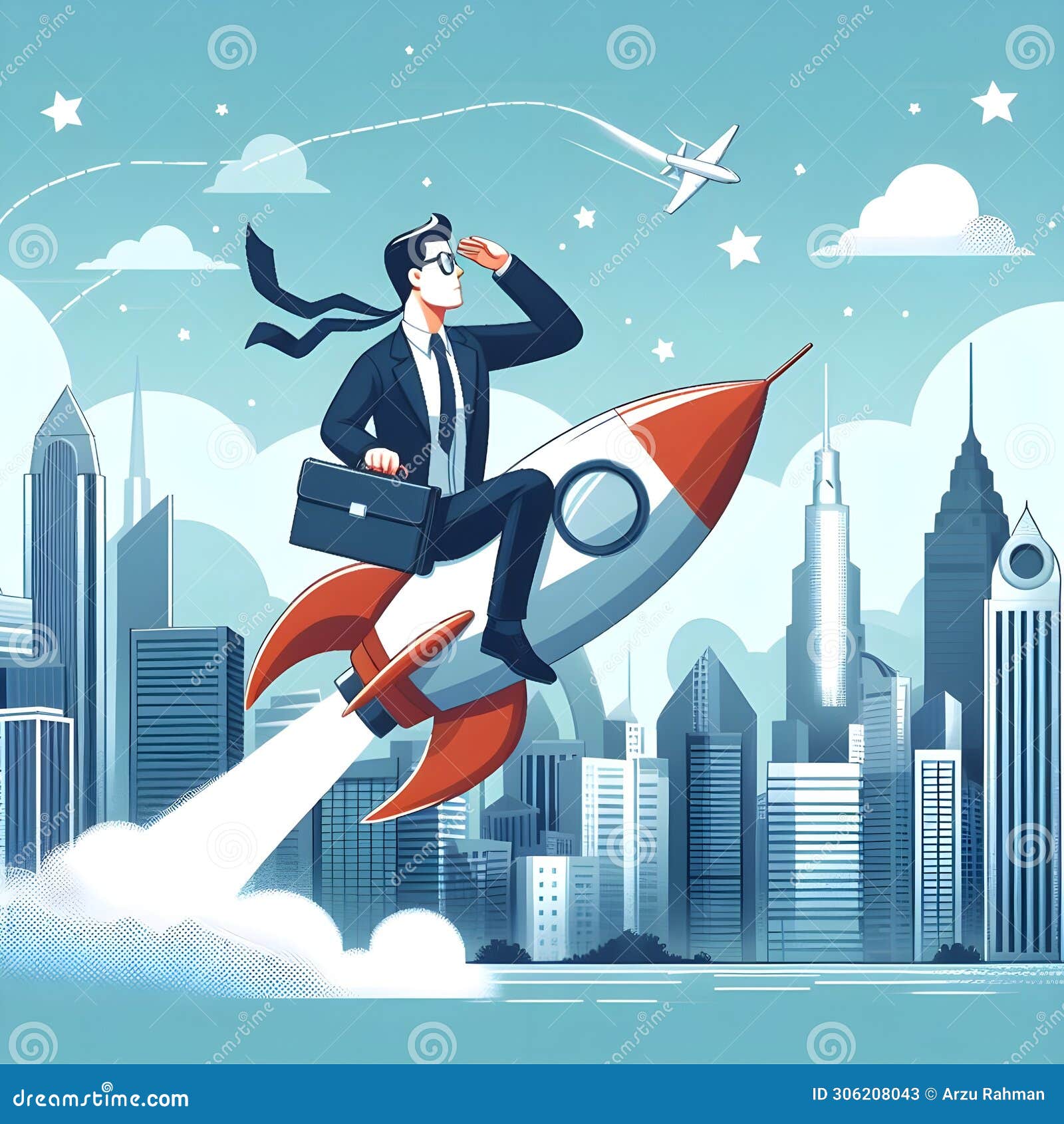 Business man riding rocket stock illustration. Illustration of play ...