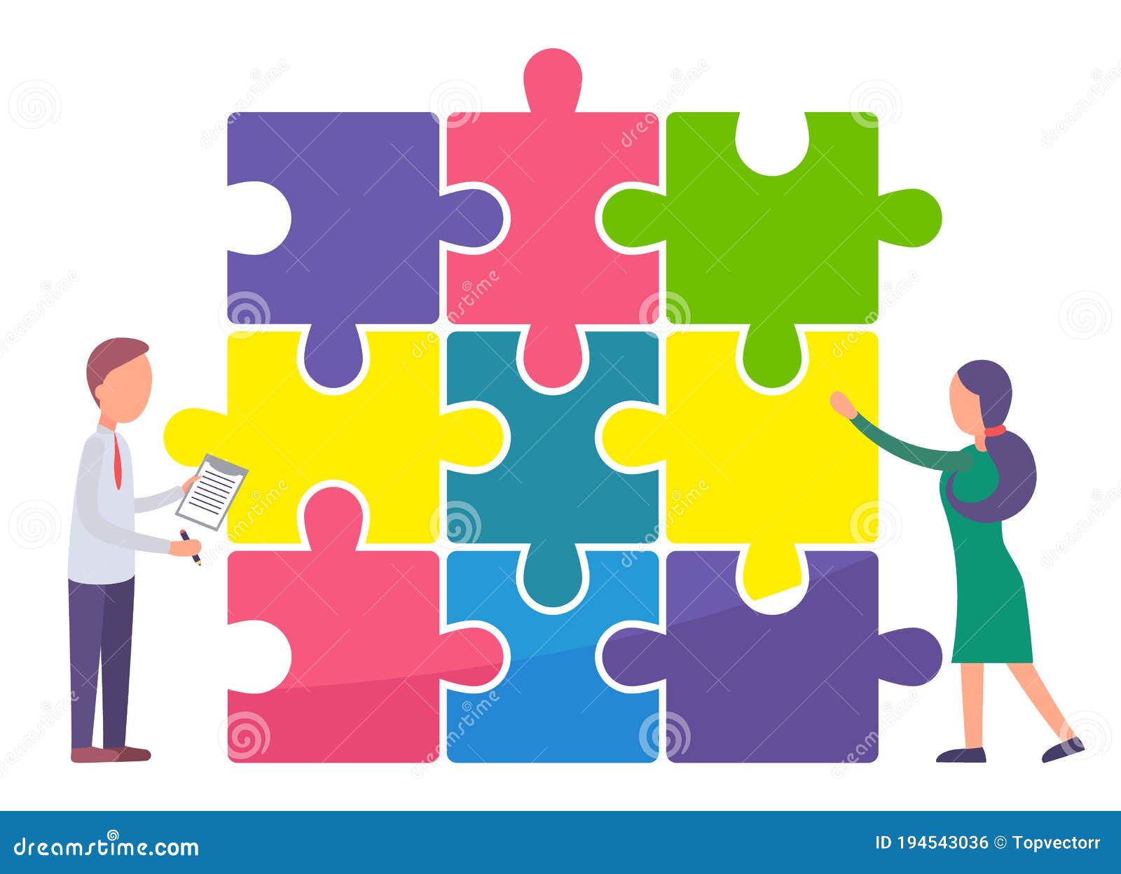 Illustration of Business Metaphoric Puzzle Square, Teamwork Process ...