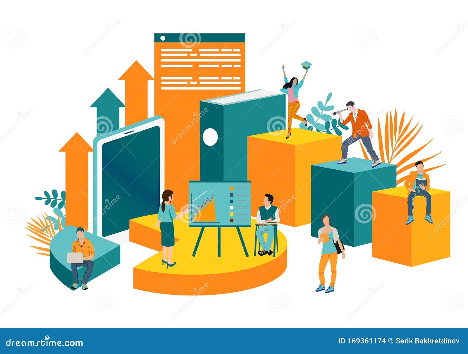 Illustration of a Business, Office Workers Study Infographics on a ...