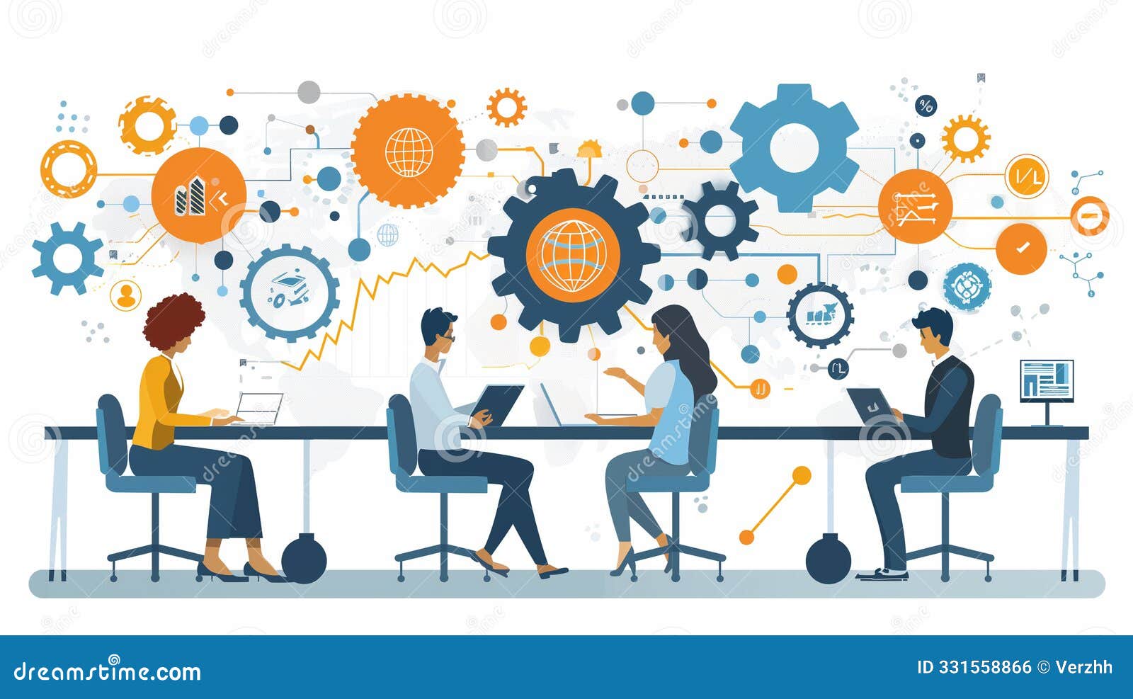 Illustration of Business Process Automation, Showcasing the Integration ...