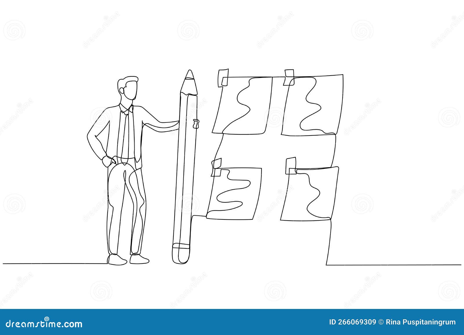 Illustration of Businessman with Pencil Sort Sticky Notes Concept of ...