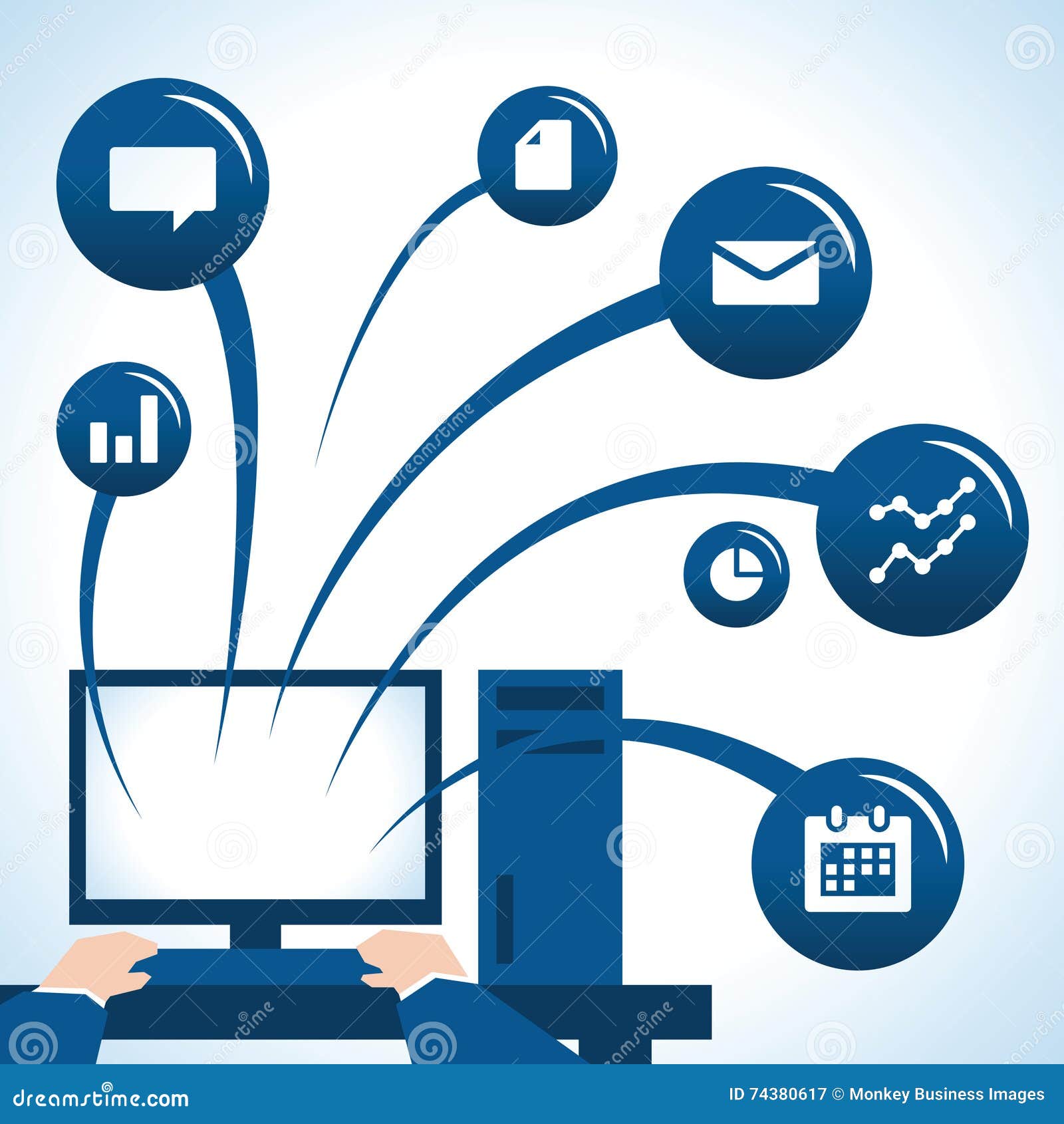 Illustration of Businessman Using Computer with Icons Stock Vector ...