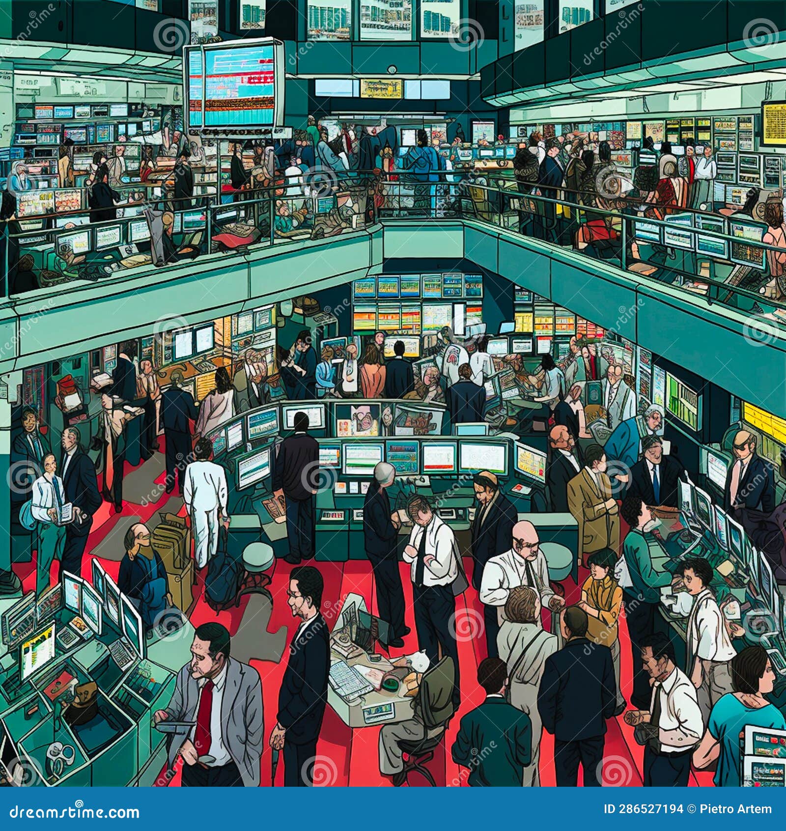 An Illustration of a Busy Trading Floor with Trade, Generative AI Stock ...
