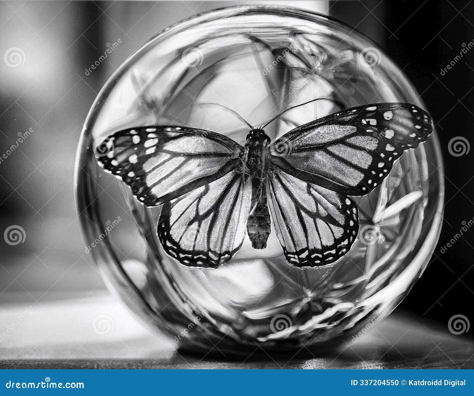 Butterfly Under Glass Black and White Stock Illustration - Illustration ...