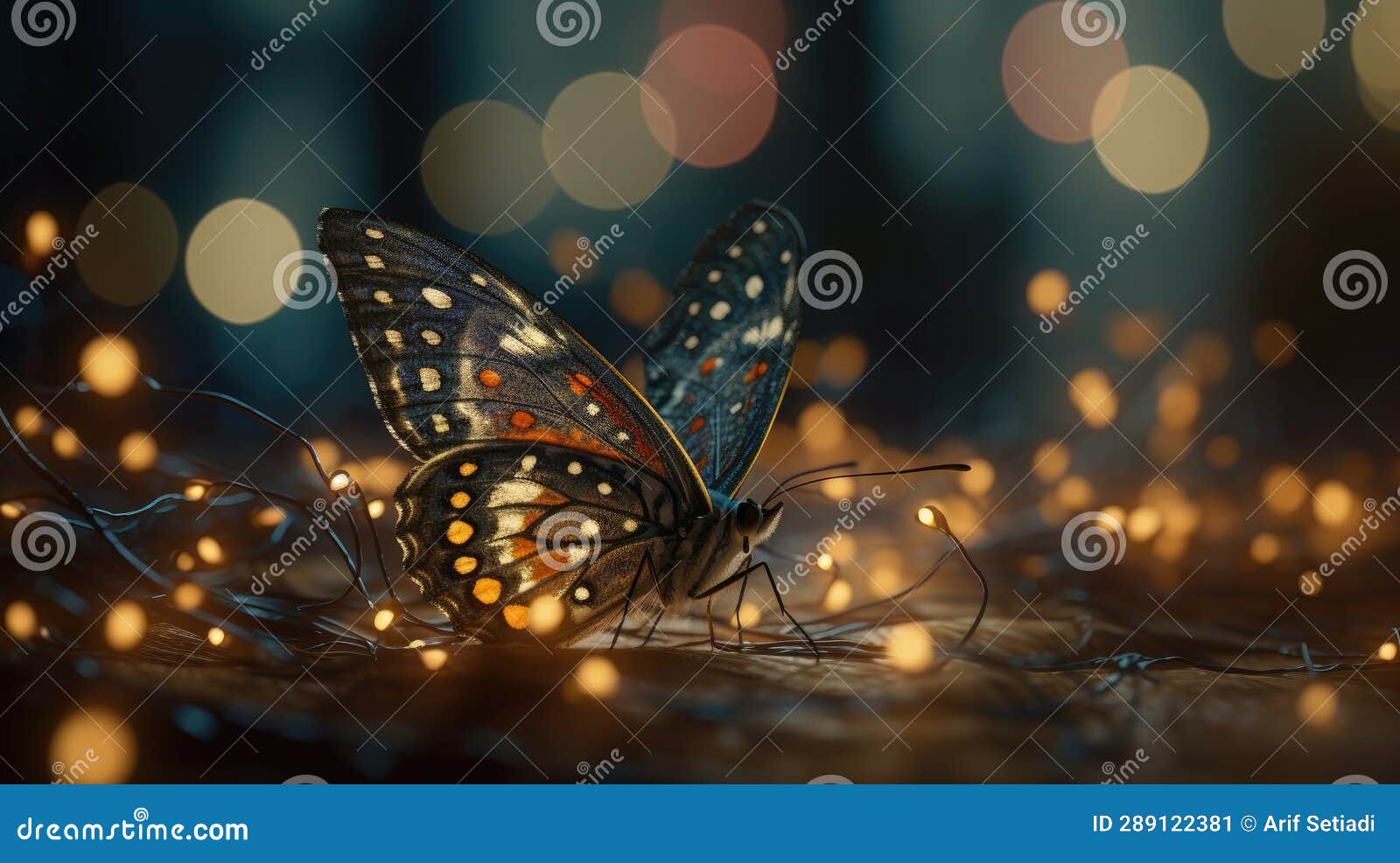 Illustration of a Butterfly Perched on a Twinkling Lamp Stock ...