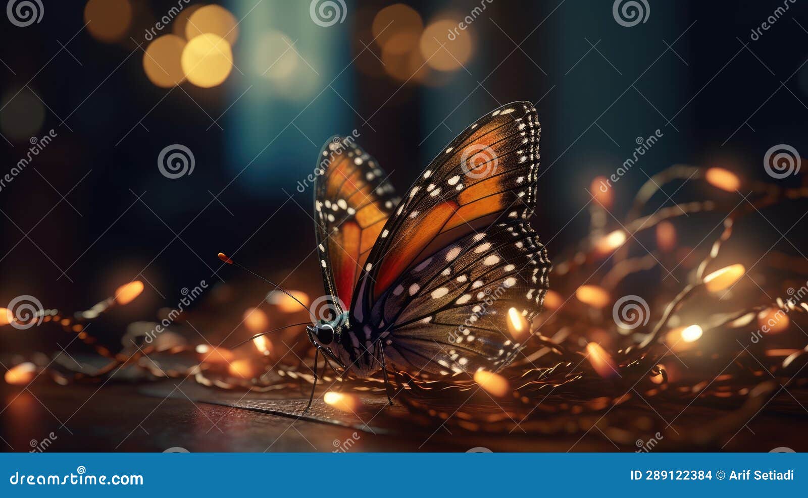 Illustration of a Butterfly Perched on a Twinkling Lamp Stock ...