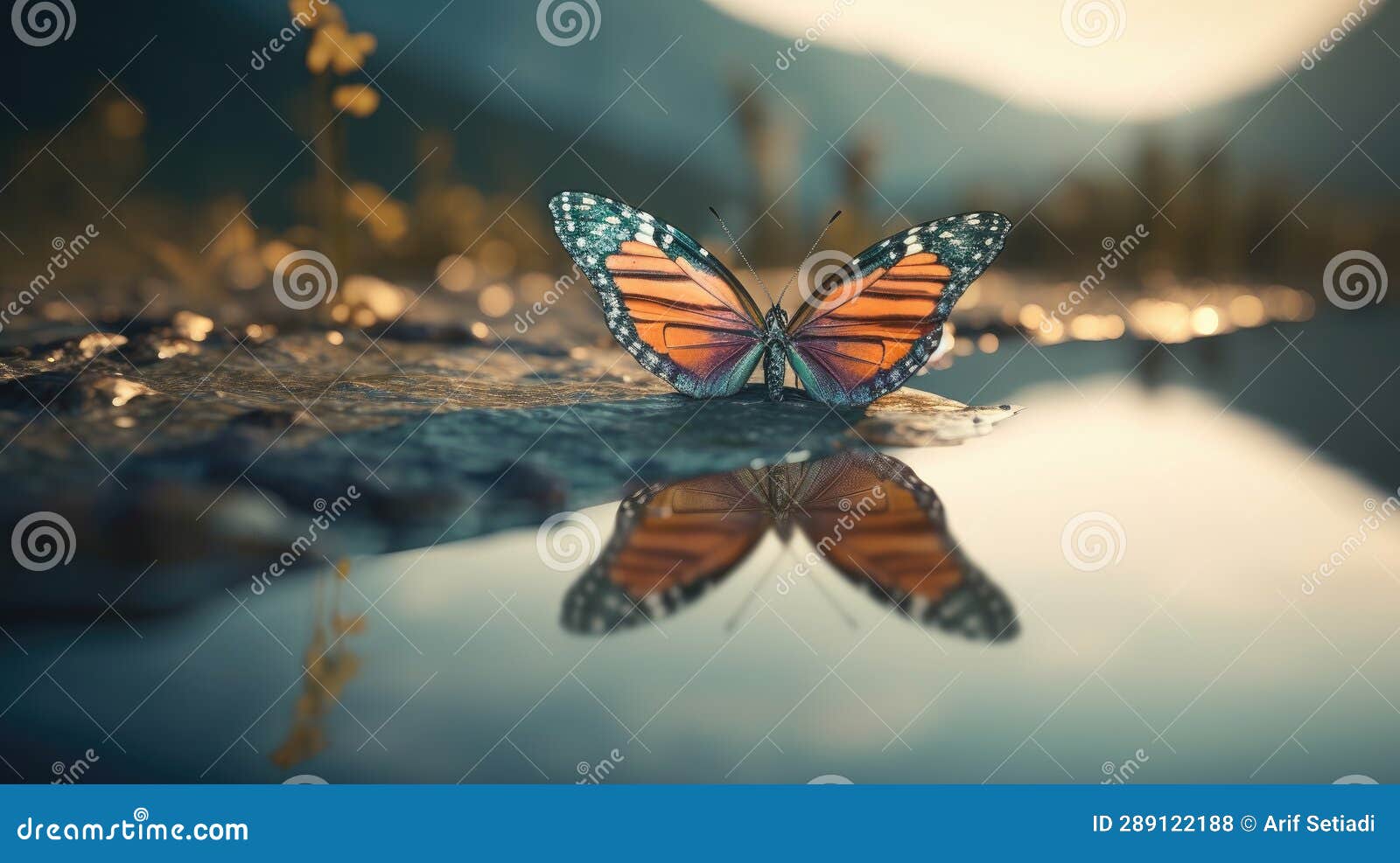 Illustration of a Butterfly Splashed in River Water Stock Illustration ...