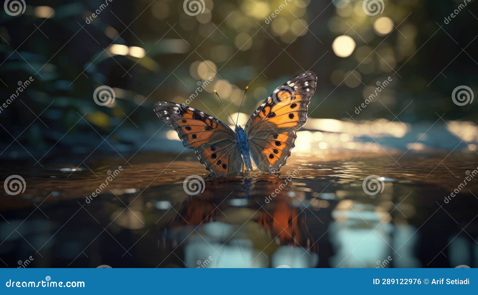 Illustration of a Butterfly Splashed in River Water Stock Illustration ...
