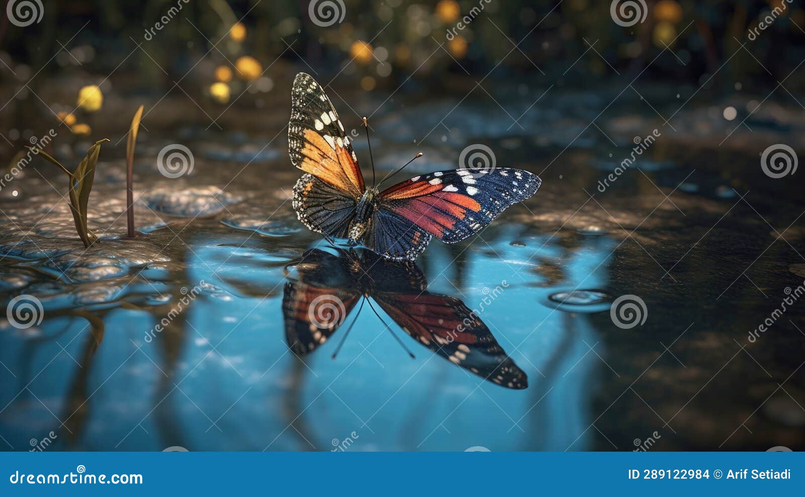 Illustration of a Butterfly Splashed in River Water Stock Illustration ...
