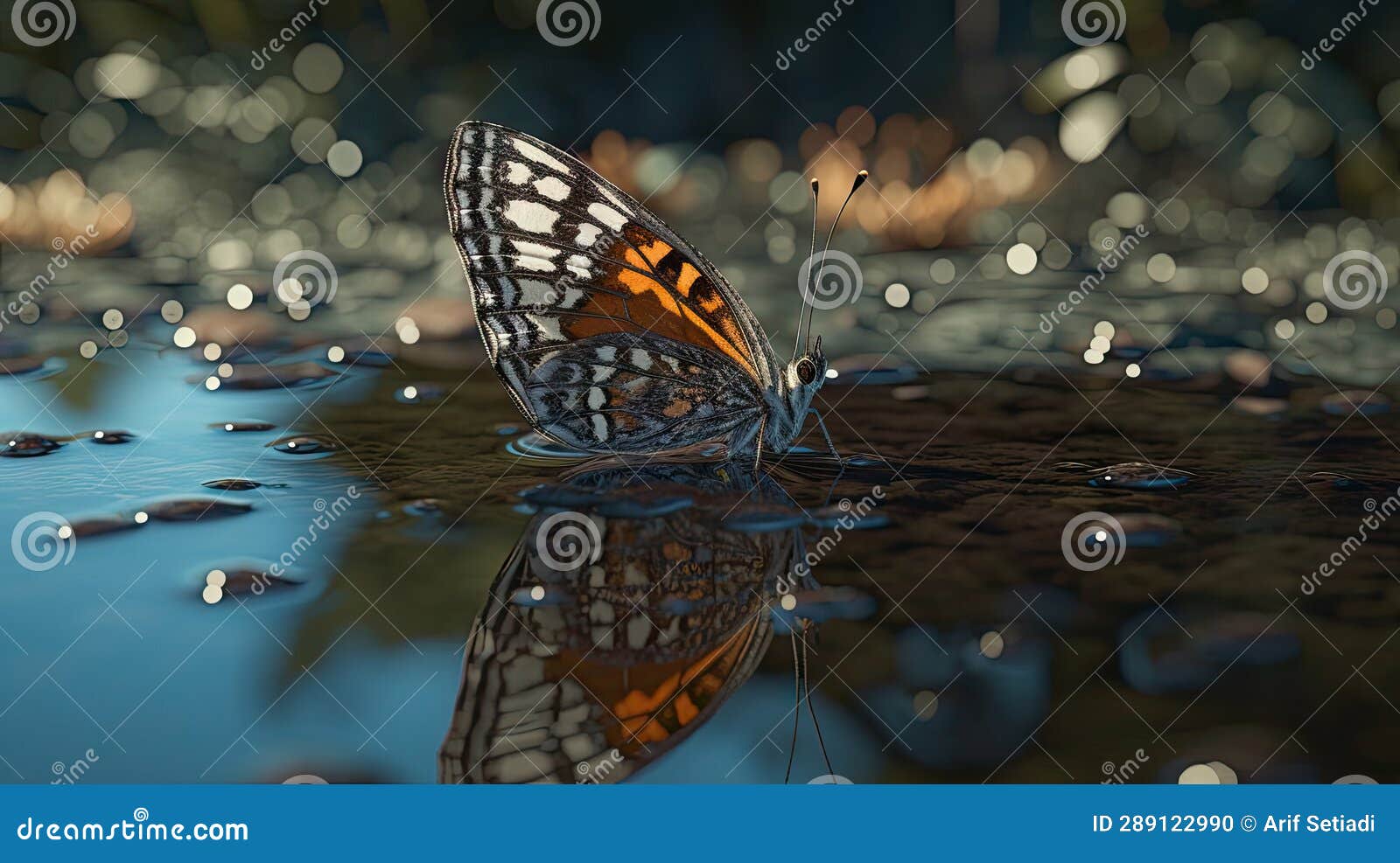 Illustration of a Butterfly Splashed in River Water Stock Illustration ...