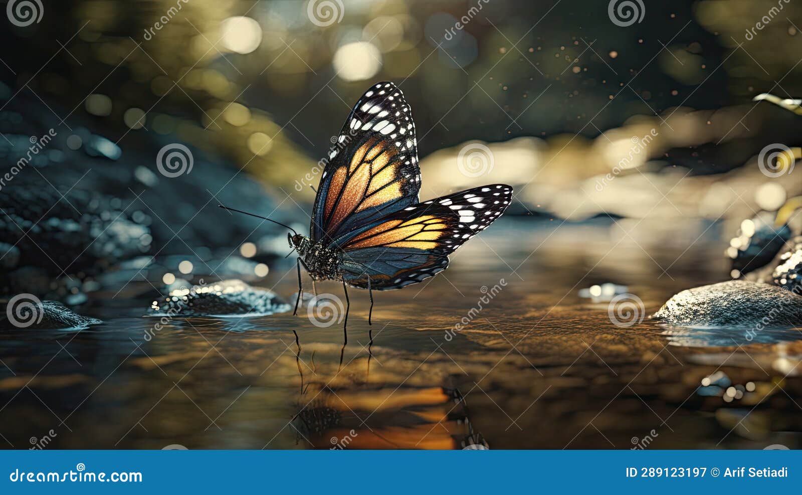 Illustration of a Butterfly Splashed in River Water Stock Illustration ...