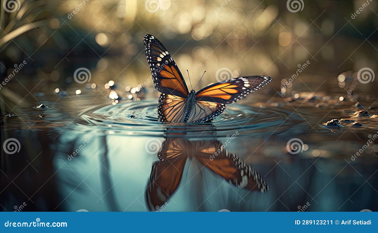 Illustration of a Butterfly Splashed in River Water Stock Illustration ...