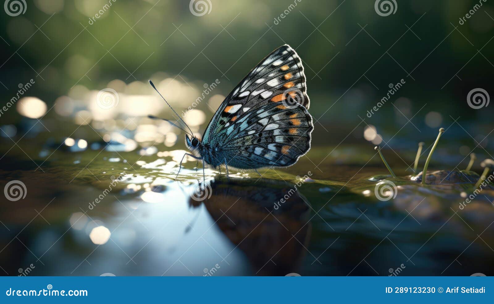 Illustration of a Butterfly Splashed in River Water Stock Illustration ...