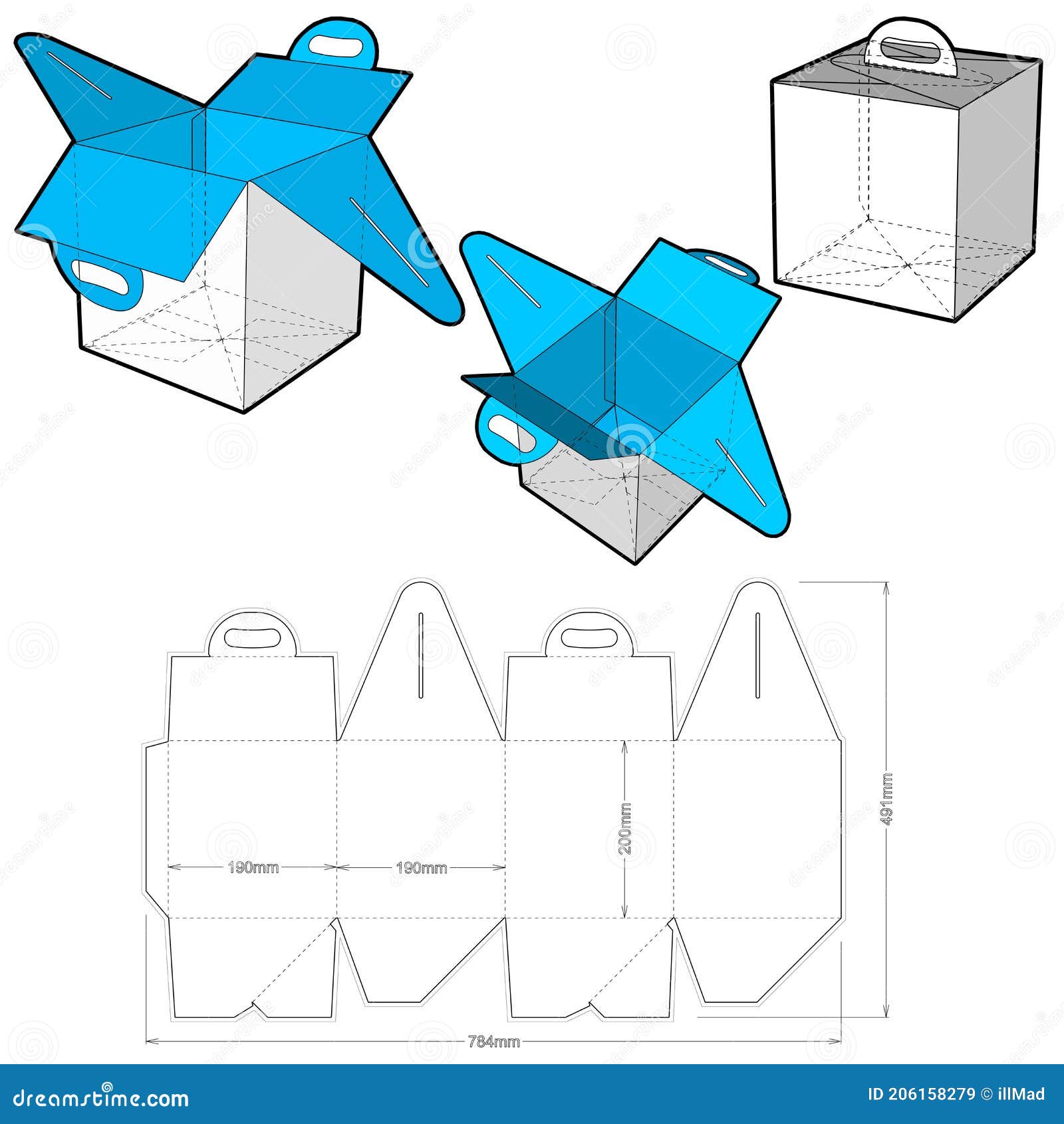 Cake Box With Handle Template, Vector With Die Cut Lines, Delivery Cake ...